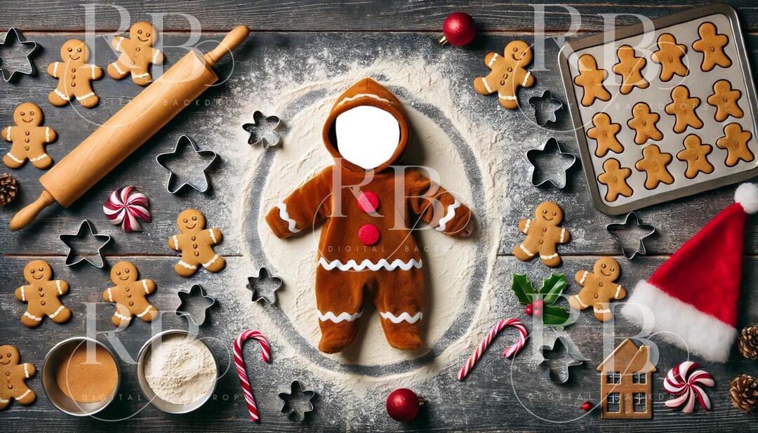 Gingerbread Man Face Insert Composite Newborn Baby Digital Backdrop ...
