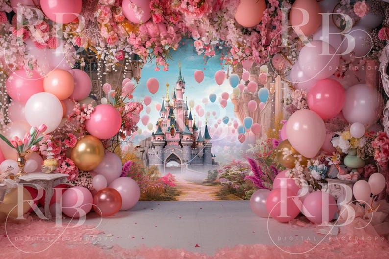 Princess Castle Balloon Arch Digital Backdrop Composite Background ...