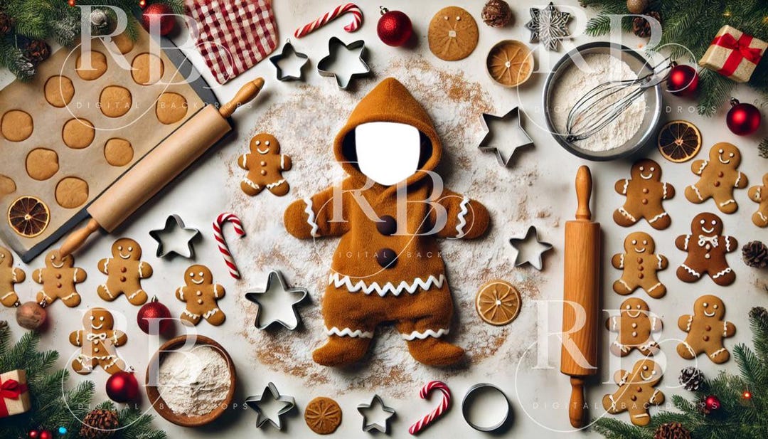 Gingerbread Man Face Insert Composite Newborn Baby Digital Backdrop ...