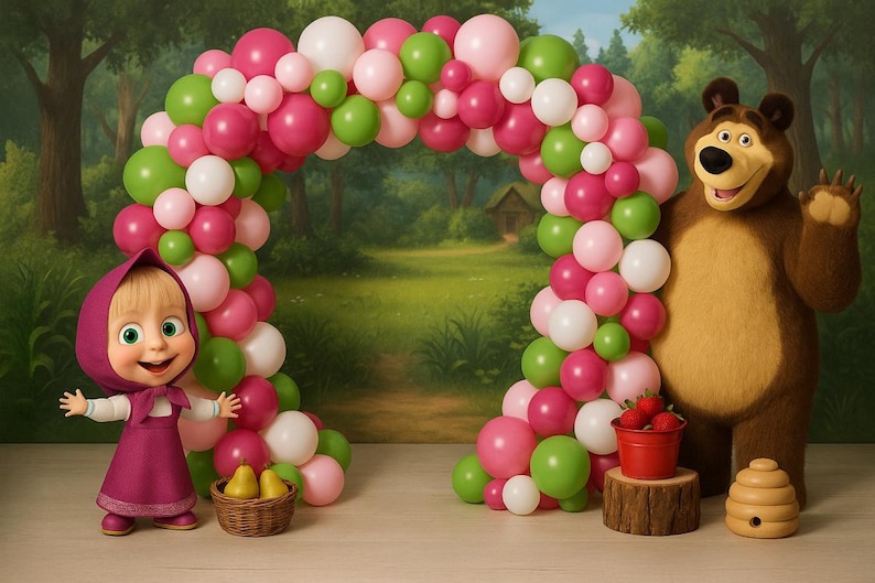 Masha-inspired Balloon Arch Digital Backdrop Composite Background Party ...