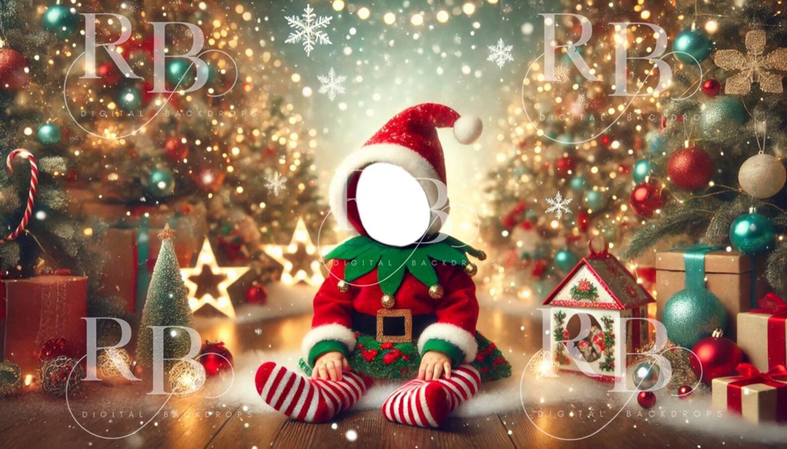 Christmas Santa Elf Face Insert Digital Backdrop Newborn Composite Baby ...