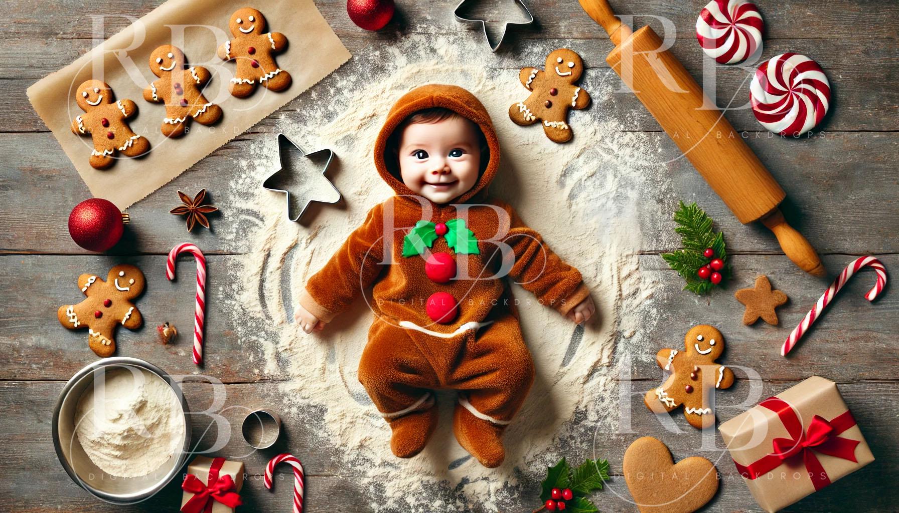 Gingerbread Man Face Insert Composite Newborn Baby Digital Backdrop ...