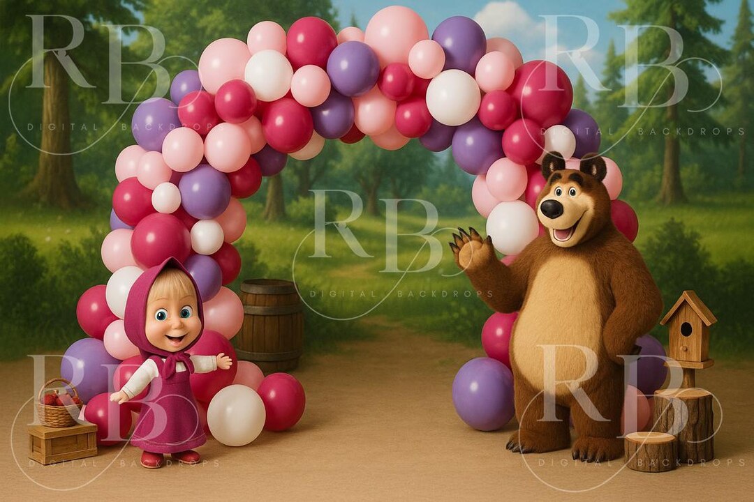 Masha-inspired Balloon Arch Digital Backdrop Composite Background Party ...