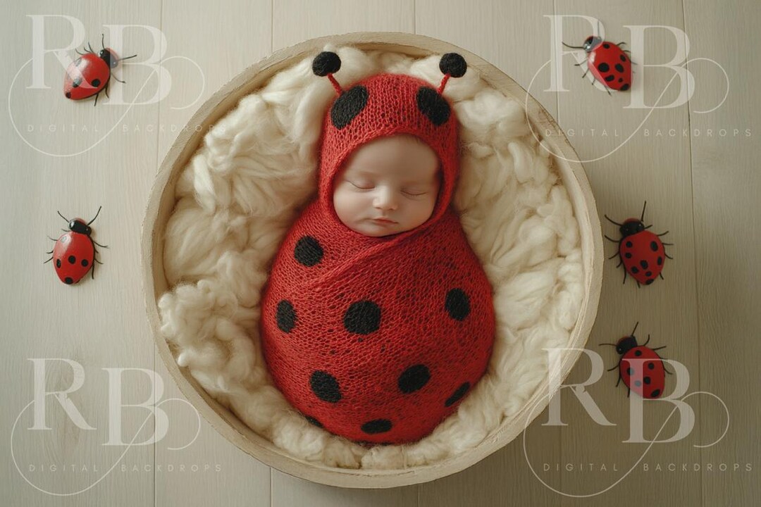 Ladybird Newborn Basket Digital Backdrop Baby Digital Background ...