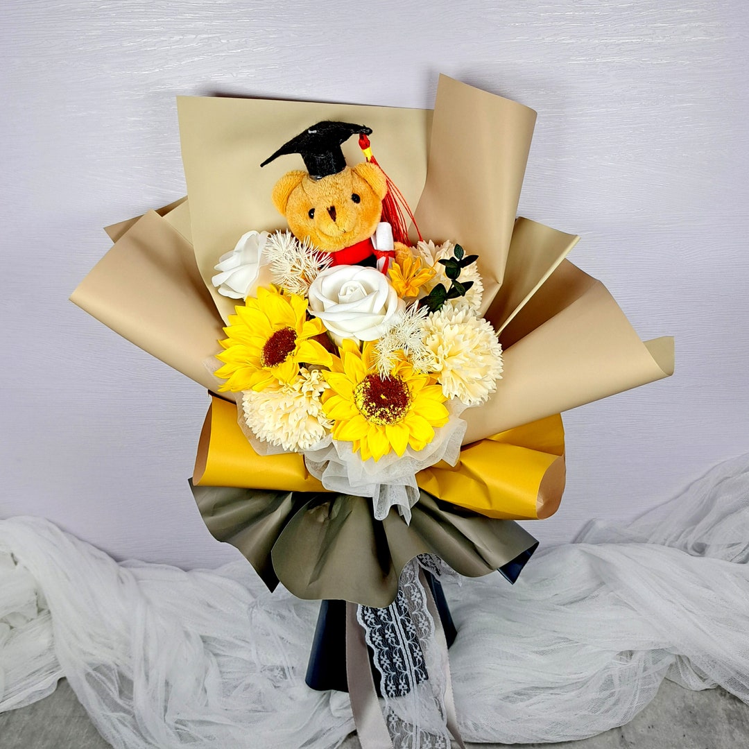 Artificial Soap Flower Graduation Bouquet | Preserved Flower Bouquet ...