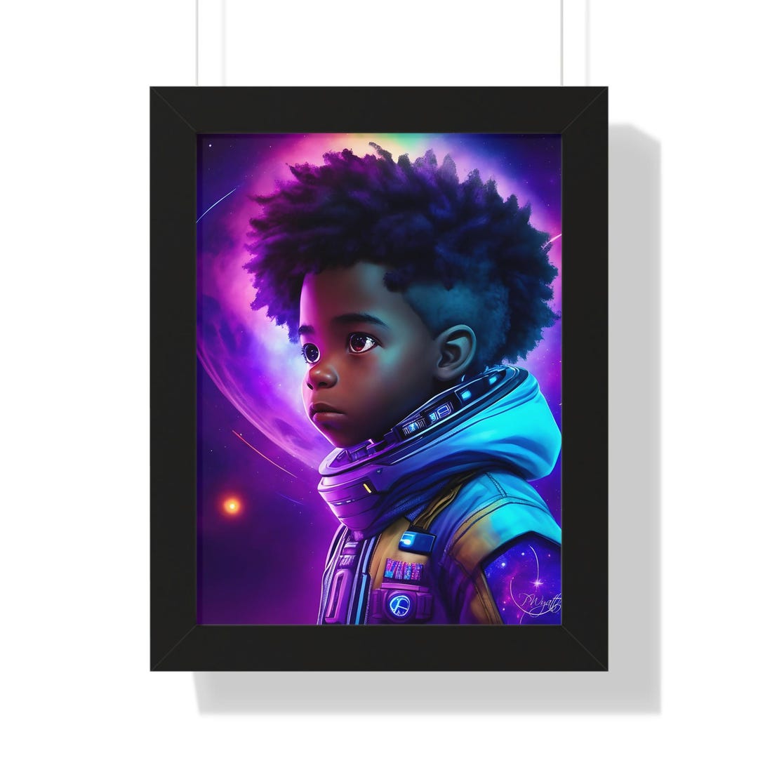 Black Futuristic Boy Wall Art Print, Boy in a Spacesuit, Bedroom Art ...