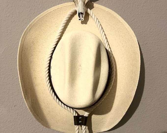 Ceramic Cattle Skull Cowboy Hat Hanger With Rope & Leather Accents - Etsy