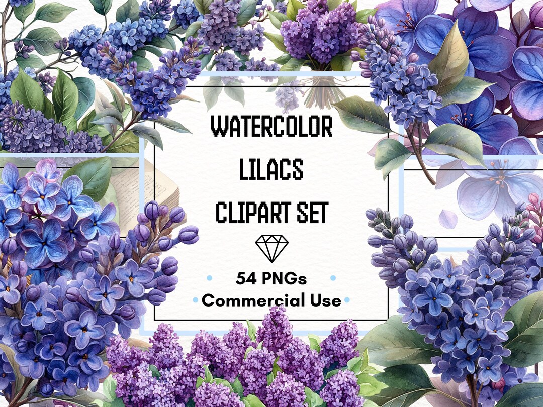 Lilac Clipart Set – Watercolor Blooms, Wreaths, Bouquets & Frames | 54 ...