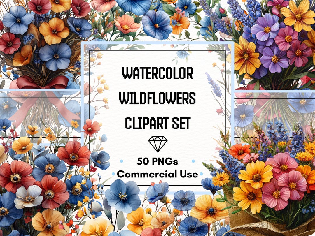 Wildflower Clipart Set – Watercolor Florals, Bouquets & Arrangements ...