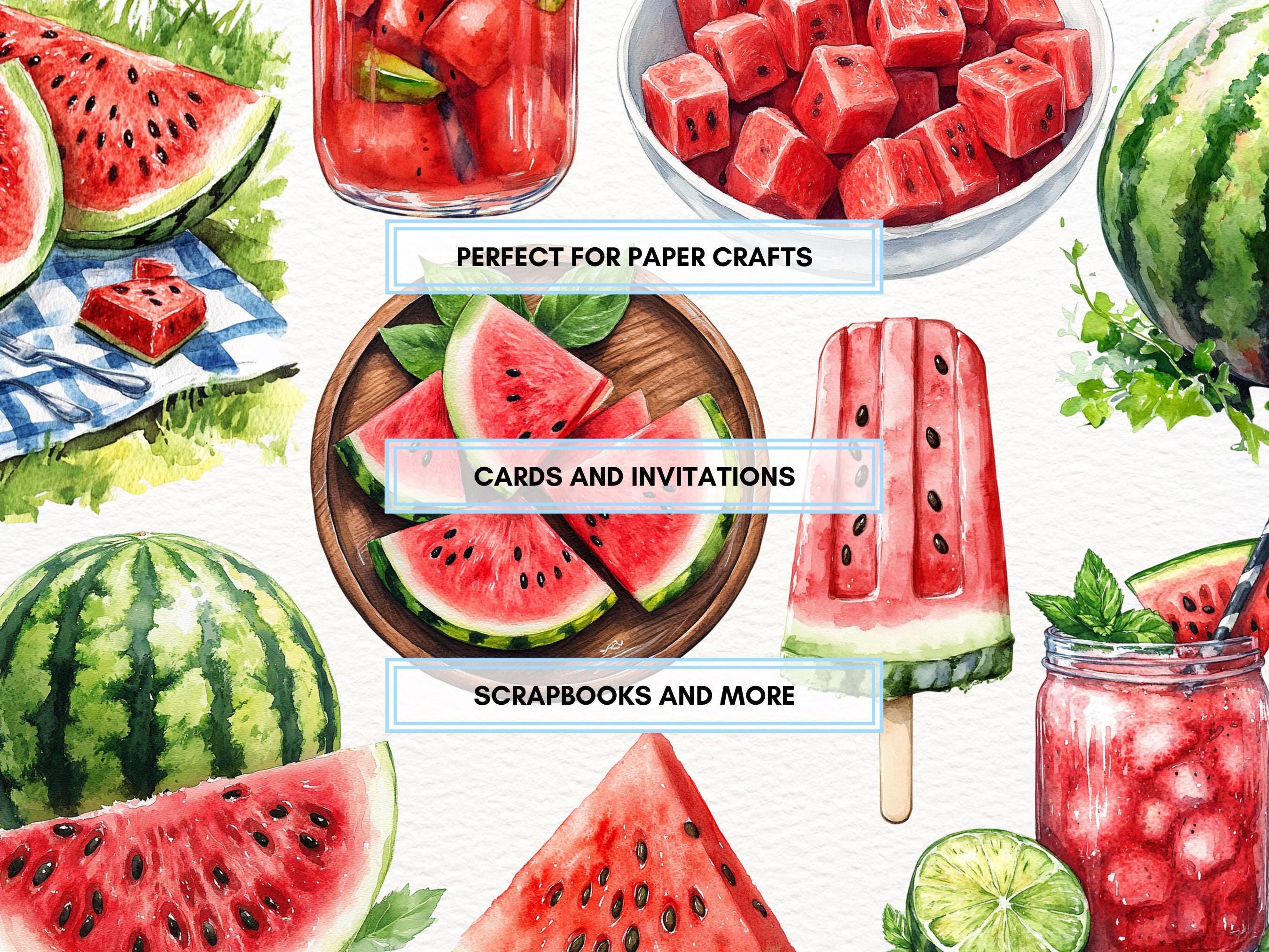 Watermelon Clipart Set – Watercolor Fruit Slices, Bowls & Popsicles ...