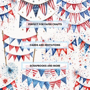 Patriotic Bunting Clipart Set – Red White and Blue Garland & Pennant ...