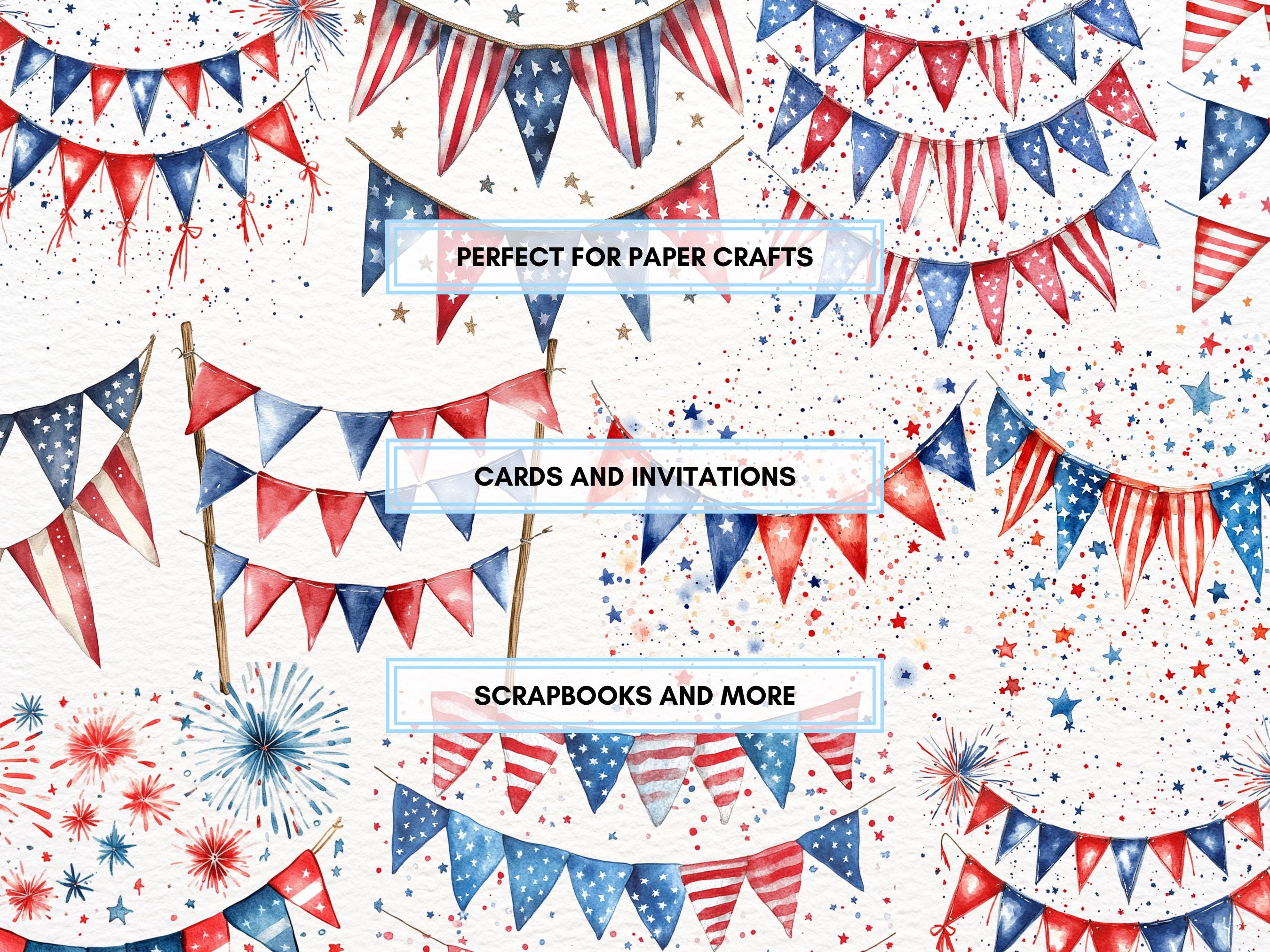 Patriotic Bunting Clipart Set – Red White and Blue Garland & Pennant ...
