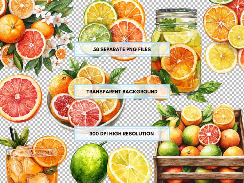 Citrus Clipart Set – Watercolor Lemons, Limes, Oranges & Grapefruit ...