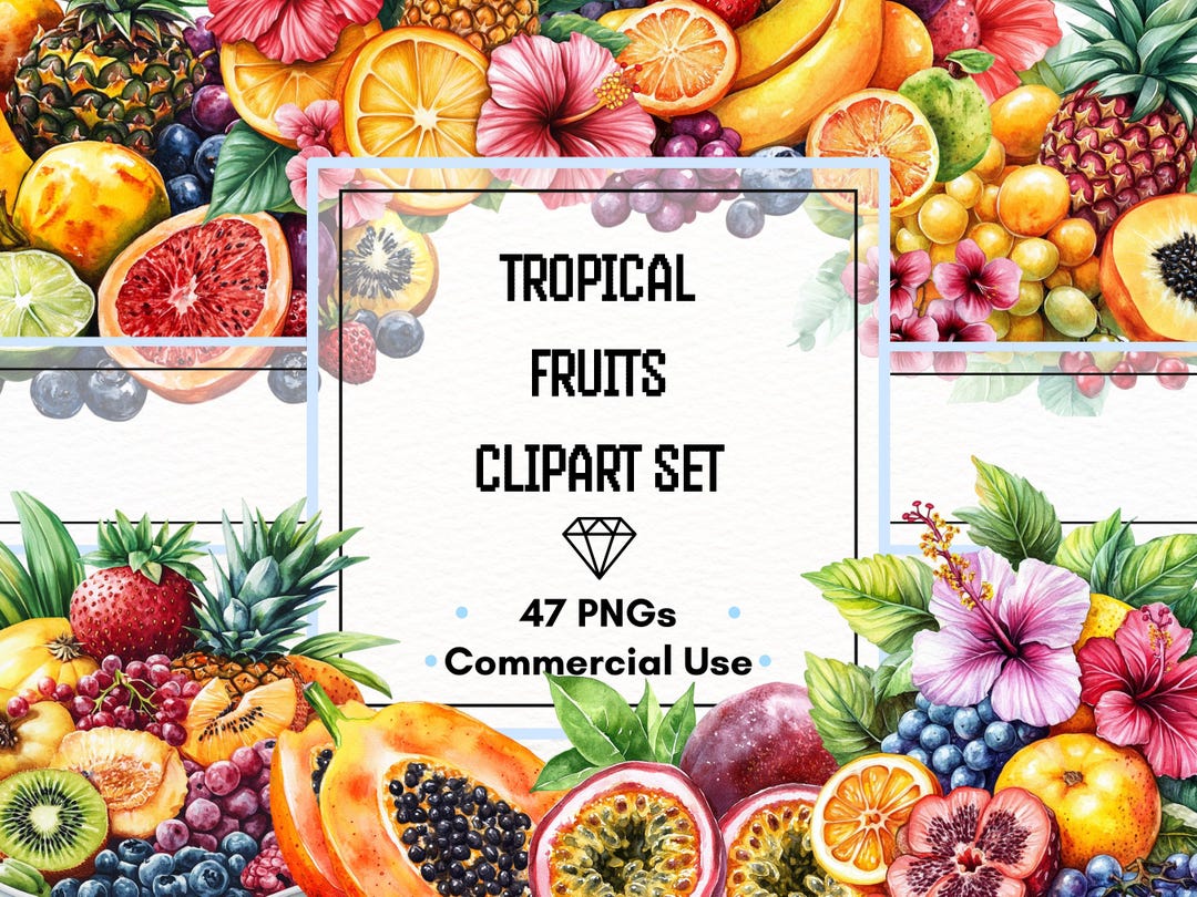 Tropical Fruits Clipart Set – Watercolor Pineapple, Mango, Coconut ...