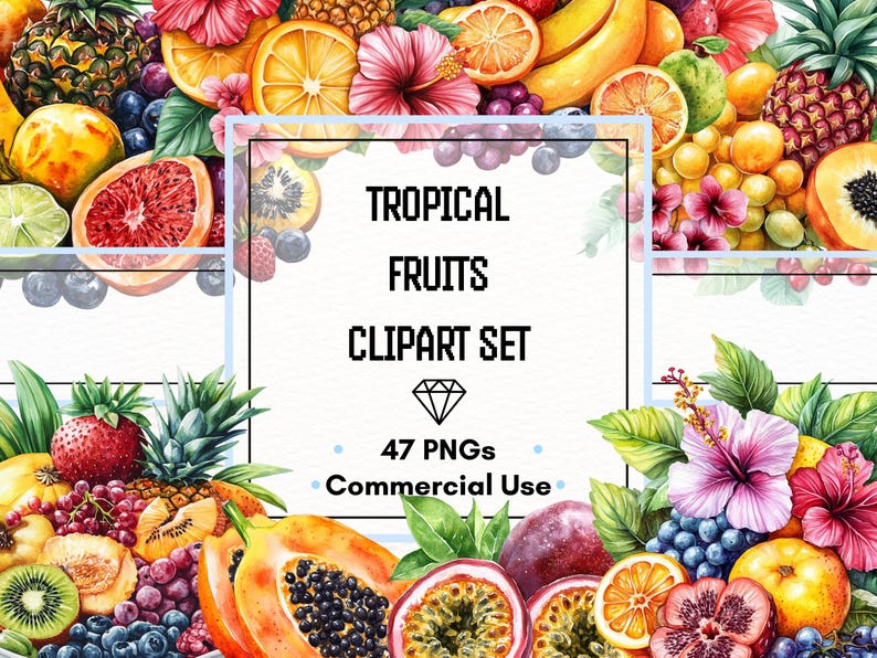 Tropical Fruits Clipart Set – Watercolor Pineapple, Mango, Coconut ...
