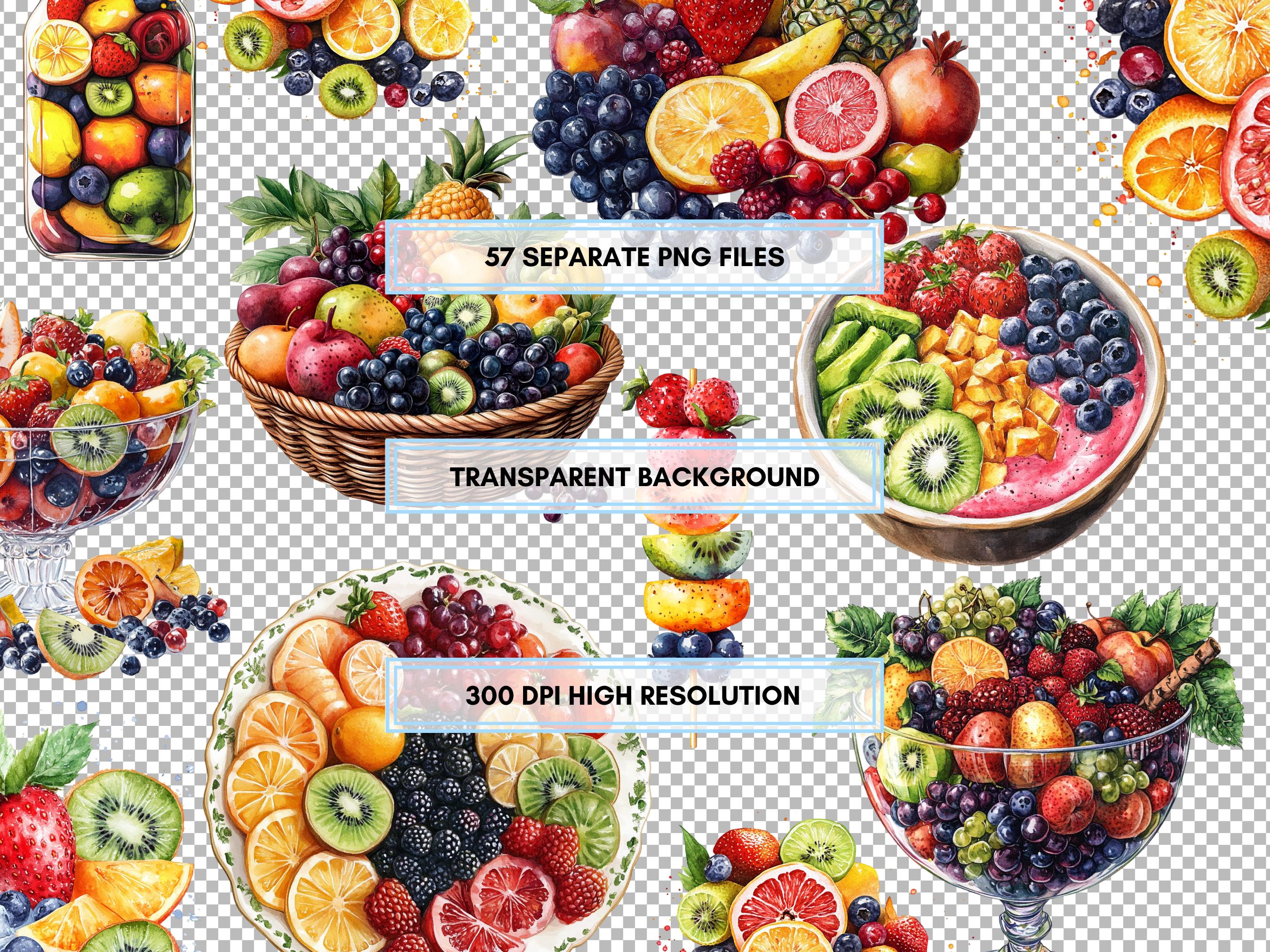Mixed Fruits Clipart Set – Summer Fruit Salad, Bowls & Slices | 57 PNG ...