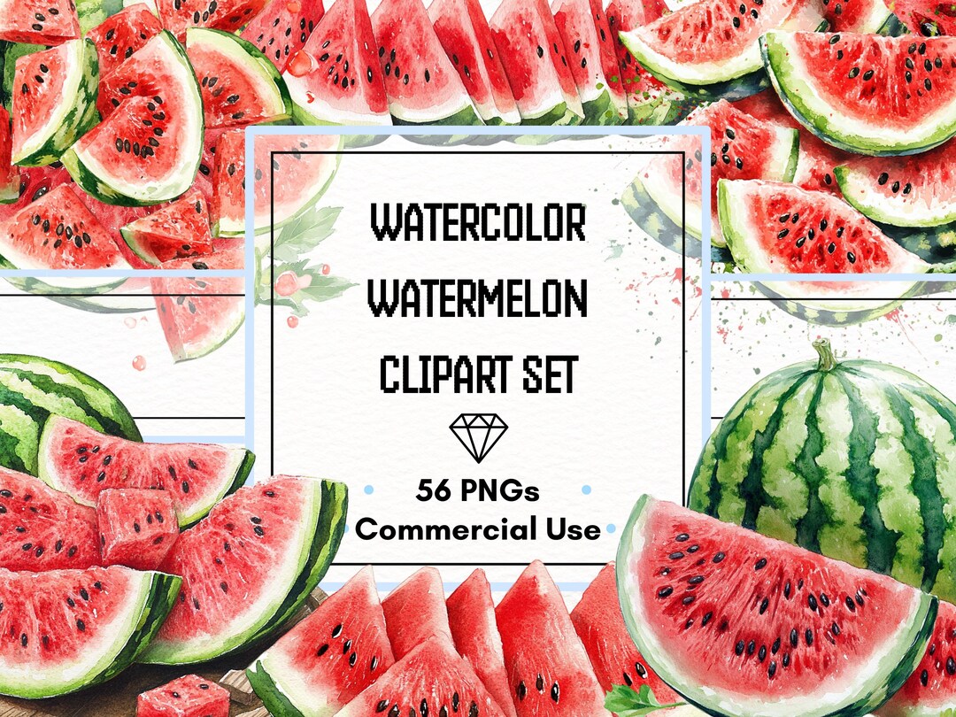 Watermelon Clipart Set – Watercolor Fruit Slices, Bowls & Popsicles ...