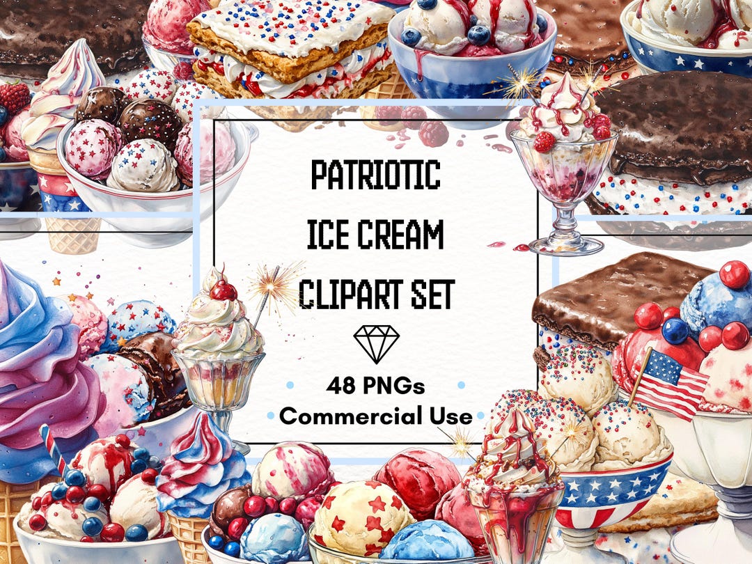 Patriotic Ice Cream Clipart Set – 4th of July Cones, Sundaes & Swirls ...