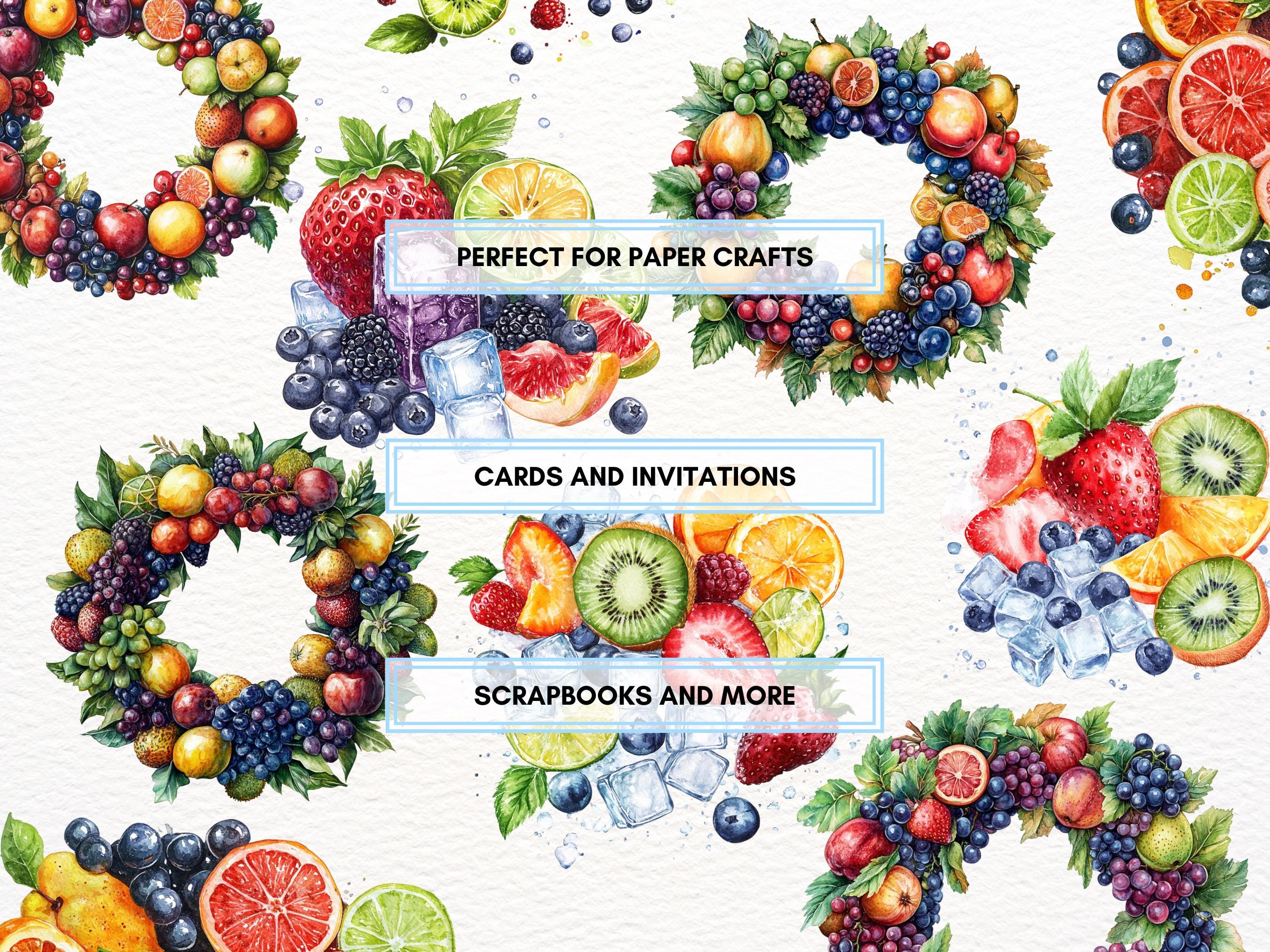 Mixed Fruits Clipart Set – Summer Fruit Salad, Bowls & Slices | 57 PNG ...