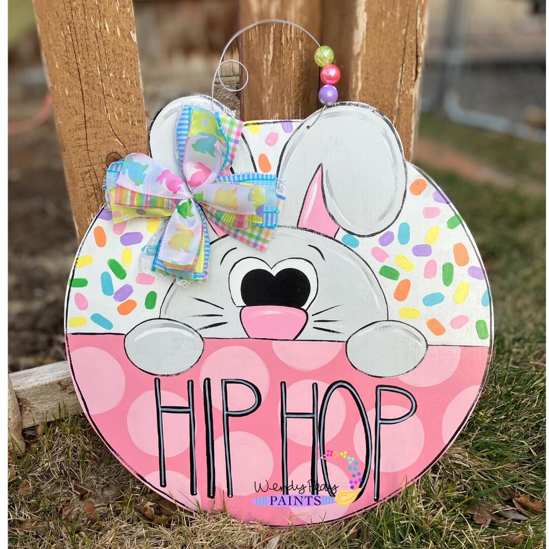 Hip Hop Easter Bunny Door Hanger: Spring Welcome Sign - Etsy
