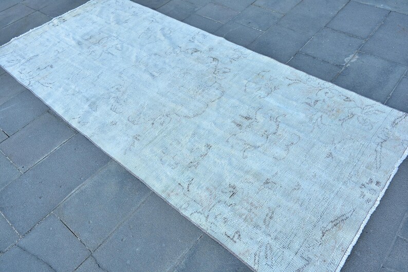 Vintage Turkish Rug 3.7x8.5 Ft (113x259 Cm), White Brown Bordered Rug ...