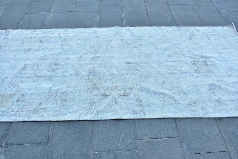 Vintage Turkish Rug 3.7x8.5 Ft (113x259 Cm), White Brown Bordered Rug ...