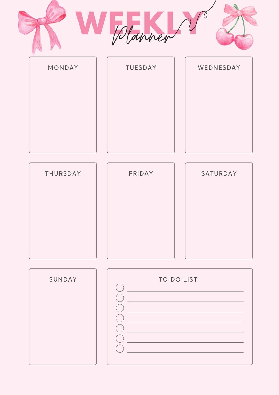 Pink Weekly Planner Page - Etsy