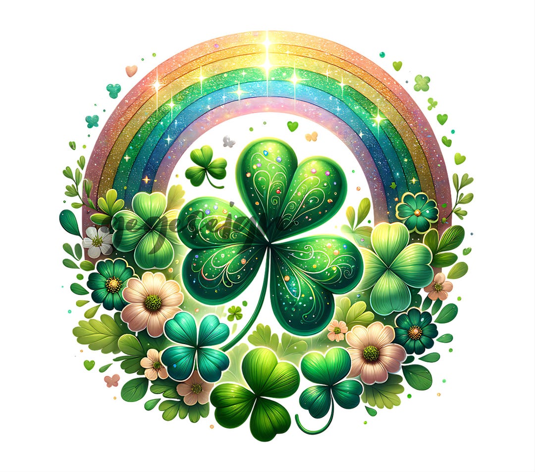 St Patrick's Day Shamrock Rainbow PNG: Floral Clover Design - Etsy