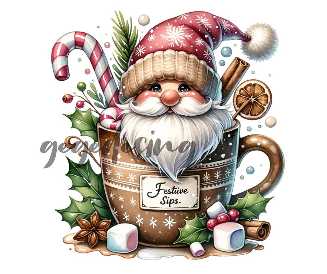 Watercolor Hot Cocoa Gnomes Clipart, Cute Christmas Gnomes Clipart ...
