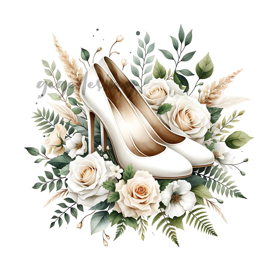 Watercolor Wedding Heels Clipart: Bride & Groom PNG (digital Download ...