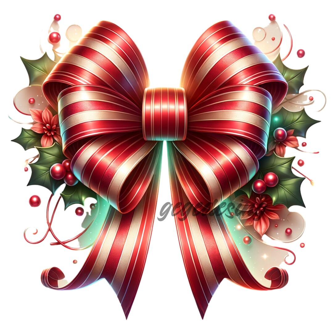 Christmas With Bow, Digital Download Christmas Bow, Printable Art, Red ...