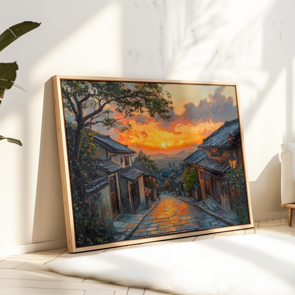 Art mural de Kyoto, peinture coucher de soleil japonais, impression ...