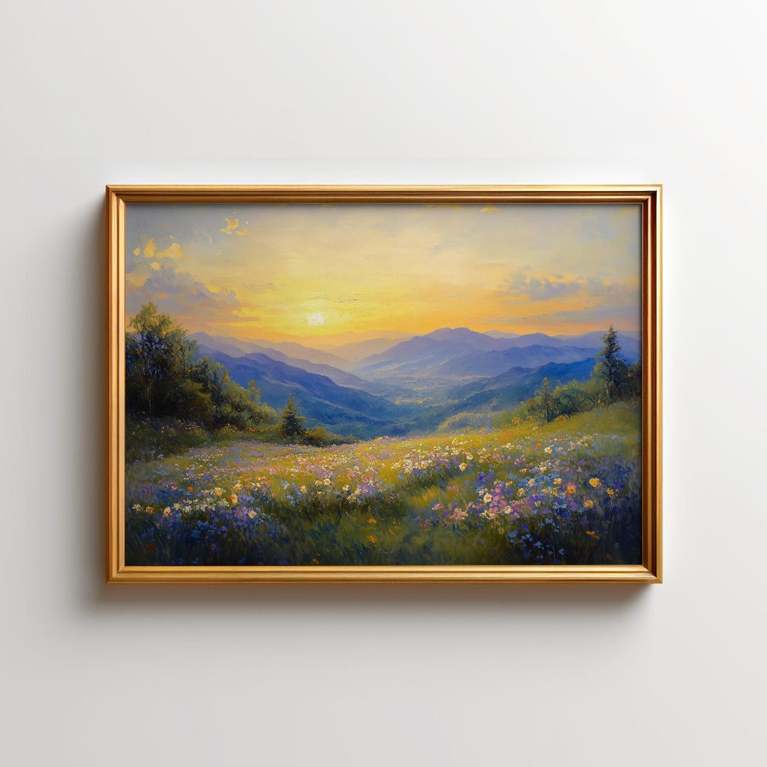 Blue Ridge Mountain Wildflowers Painting of Sunset Great Smoky Mountain ...
