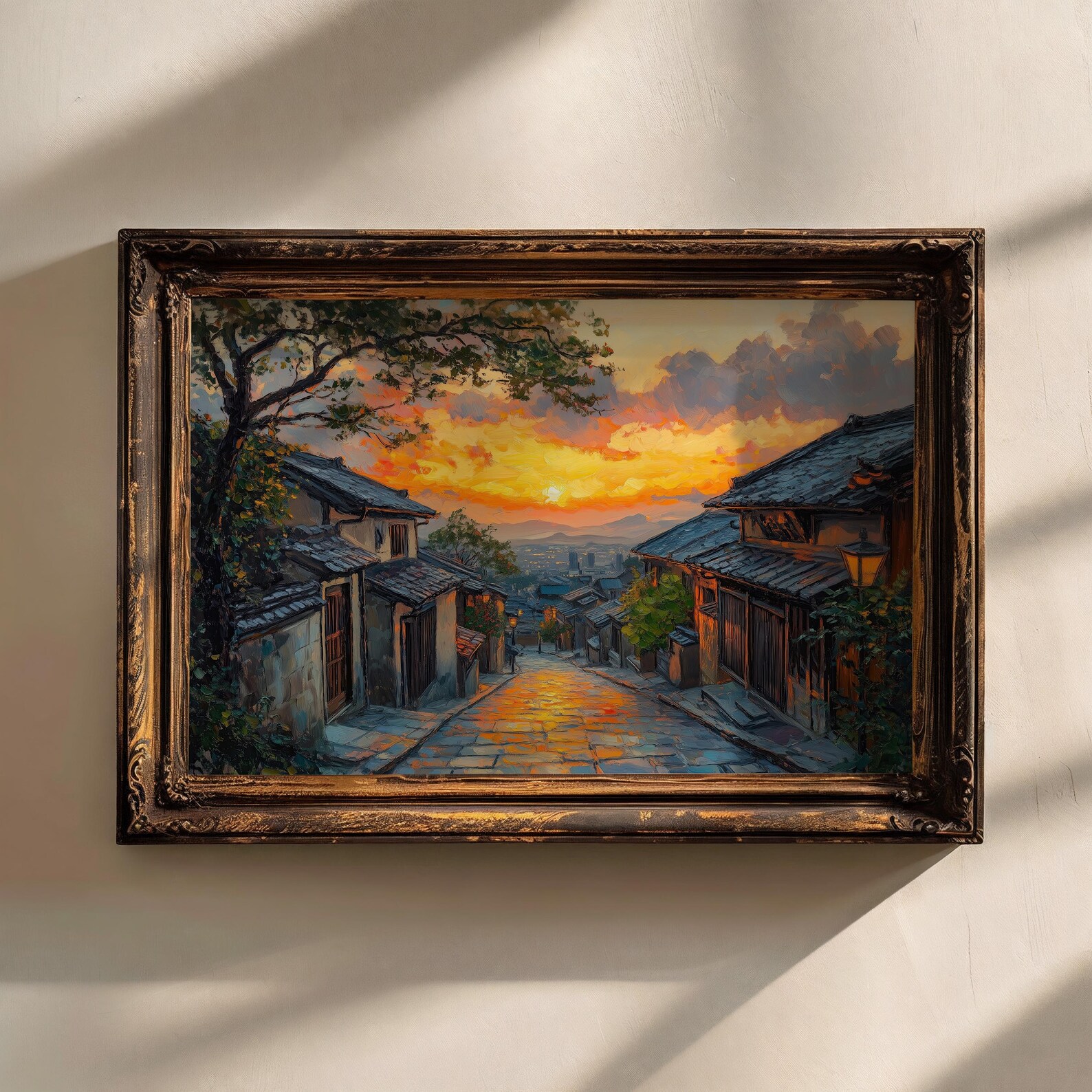 Art mural de Kyoto, peinture coucher de soleil japonais, impression ...