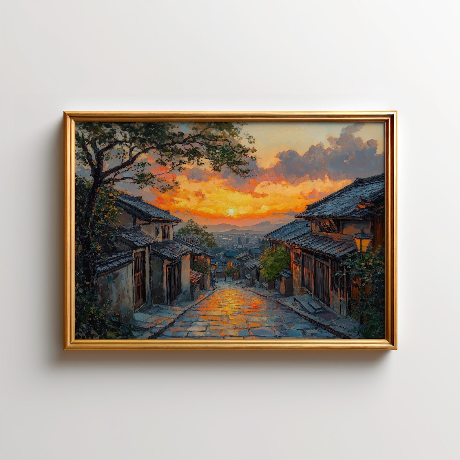 Art mural de Kyoto, peinture coucher de soleil japonais, impression ...