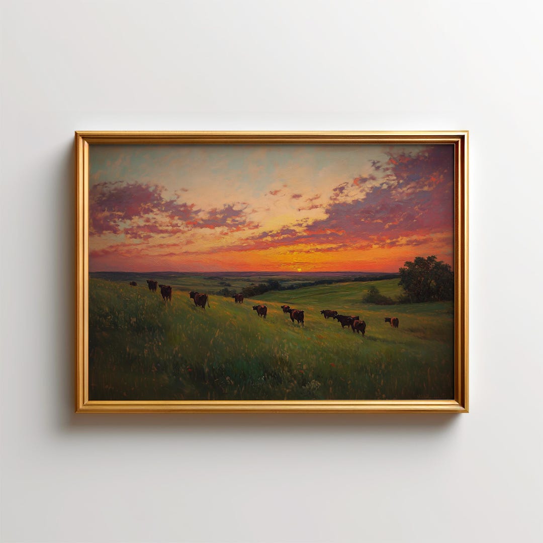 Kansas Flint Hills Wall Art, Cattle Coming Home Art Print - Tallgrass ...