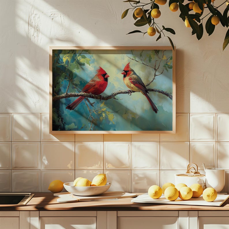 Northern Cardinal Print, Red Bird Wall Art, Rustic Cottage Nature Decor ...