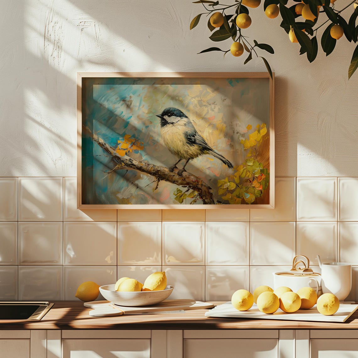 Chickadee Painting, Bird Wall Art, Autumn Bird Illustration, Wildlife ...