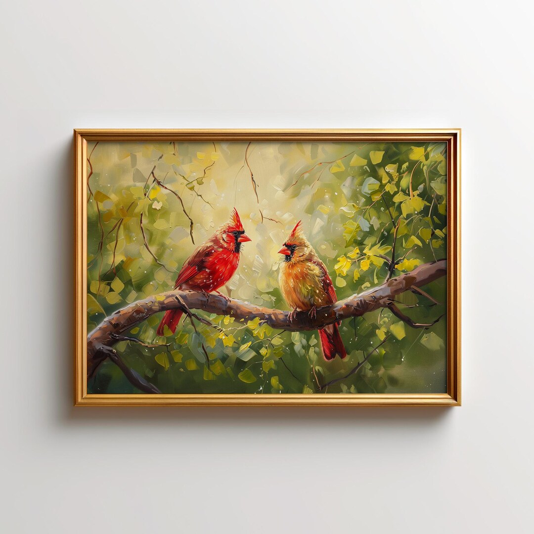 Red Cardinal Couple Painting of Northern Cardinal Wall Art of Red ...