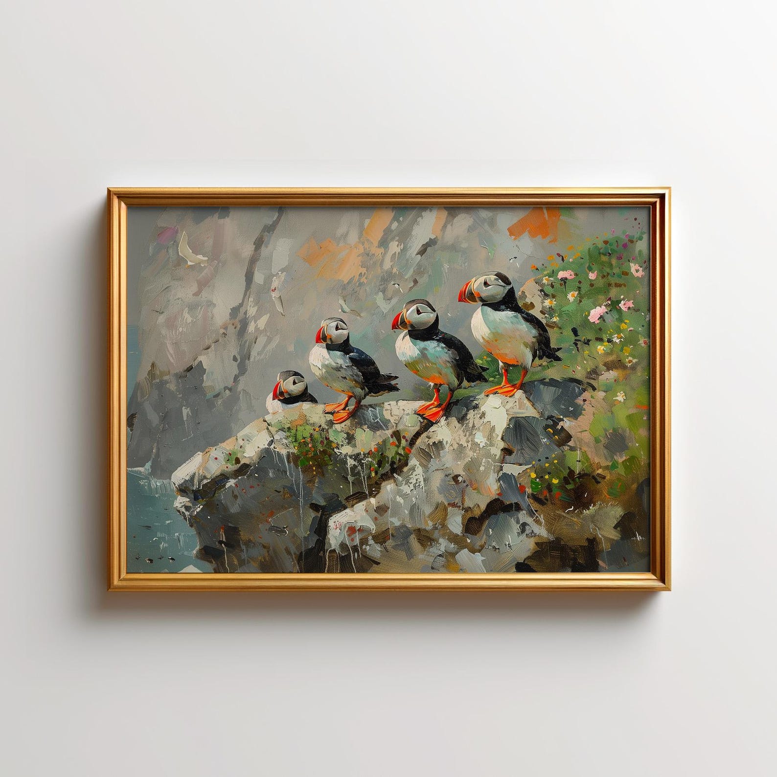 Atlantic Puffin Painting of Puffin Wall Art of Atlantic Ocean Poster of ...