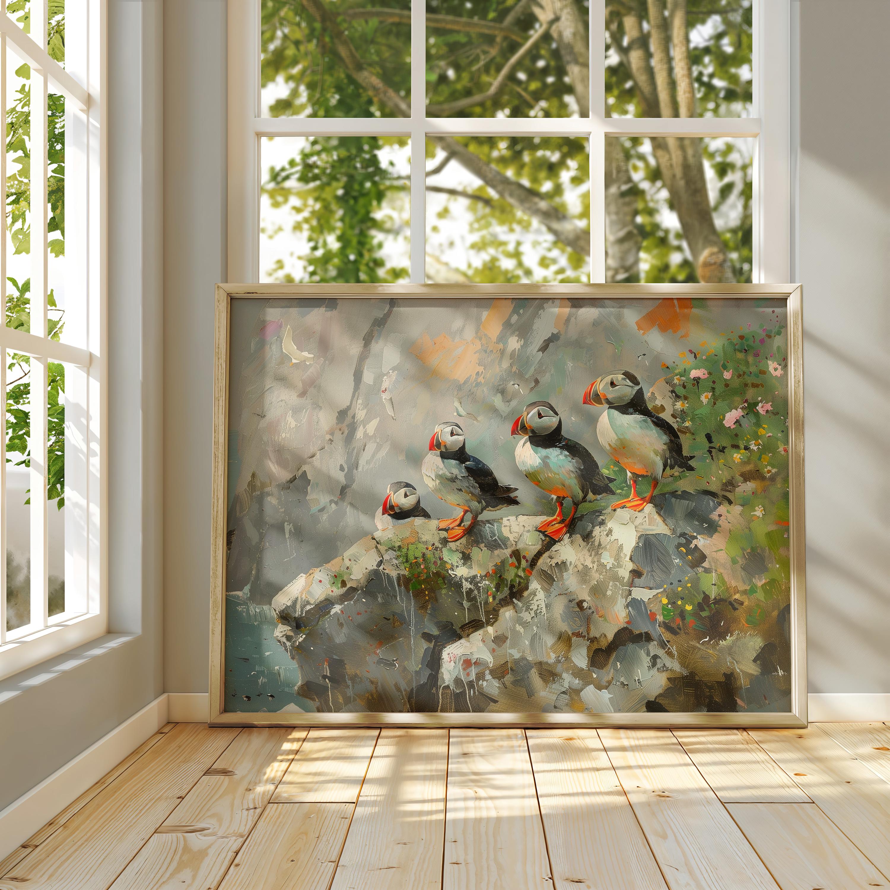 Atlantic Puffin Painting of Puffin Wall Art of Atlantic Ocean Poster of ...