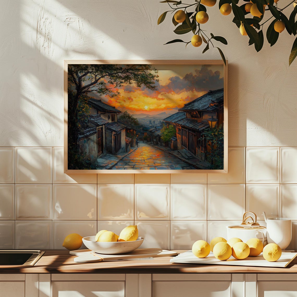Art mural de Kyoto, peinture coucher de soleil japonais, impression ...