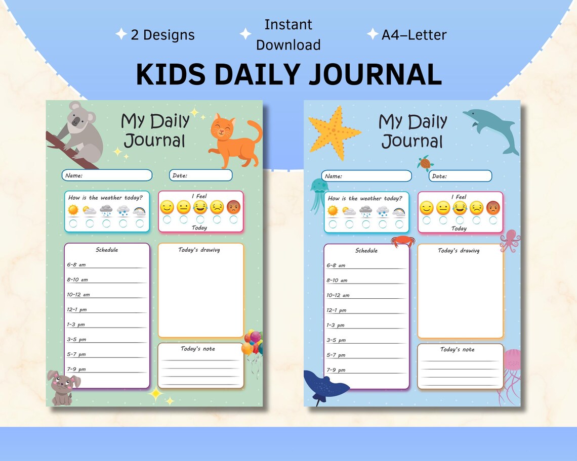 Kids Daily Journel Printable Diary for Chilren Daily Journal for Kids ...