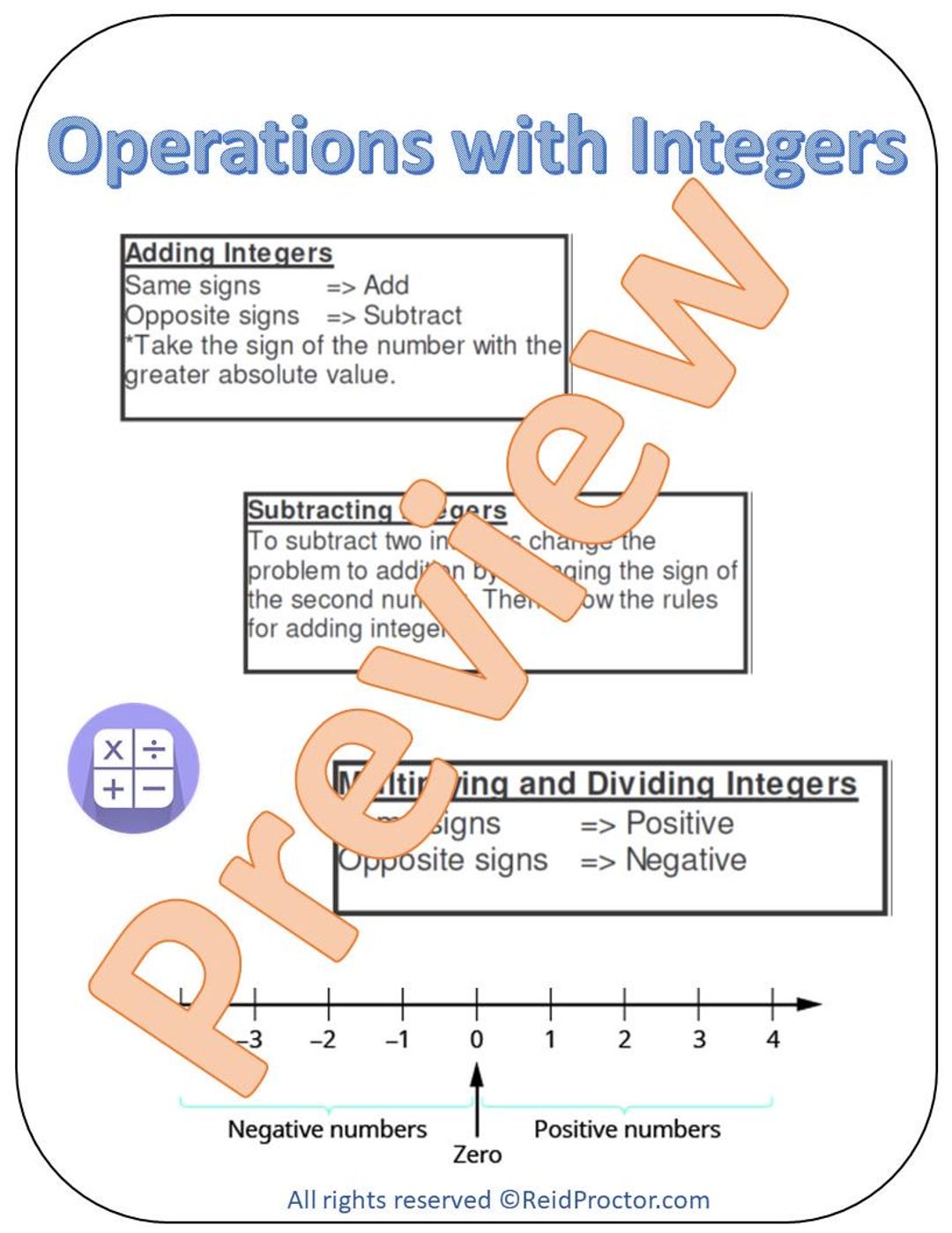 Integer Operations Handout - Etsy