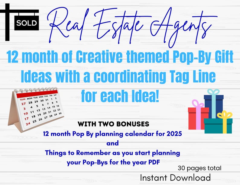Realtor Pop-by Gift Ideas: 12-month Marketing Calendar (PDF Download ...