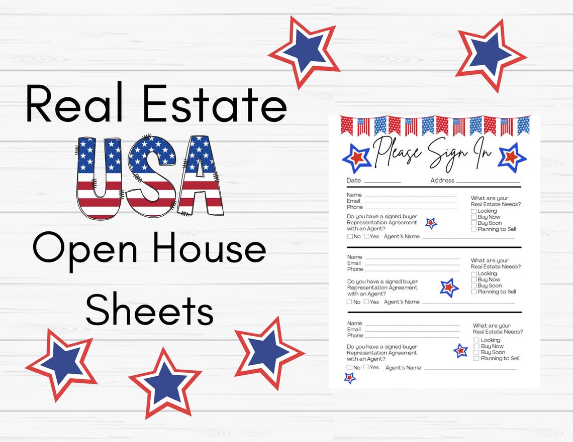 Printable USA Themed Open House Sign in Sheets and Welcome Sign- NAR ...