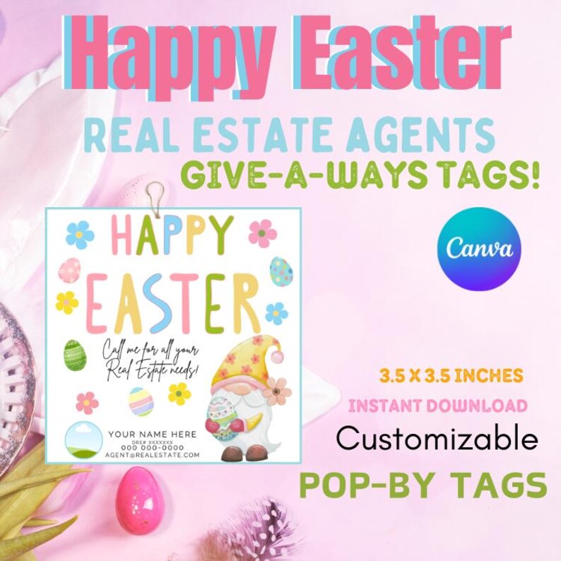Happy Easter Realtor Pop by Tag: Editable Canva Template (digital ...