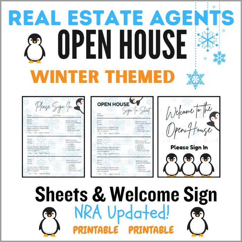 Printable Winter Penguin Themed Open House Sign in Sheets and Welcome ...