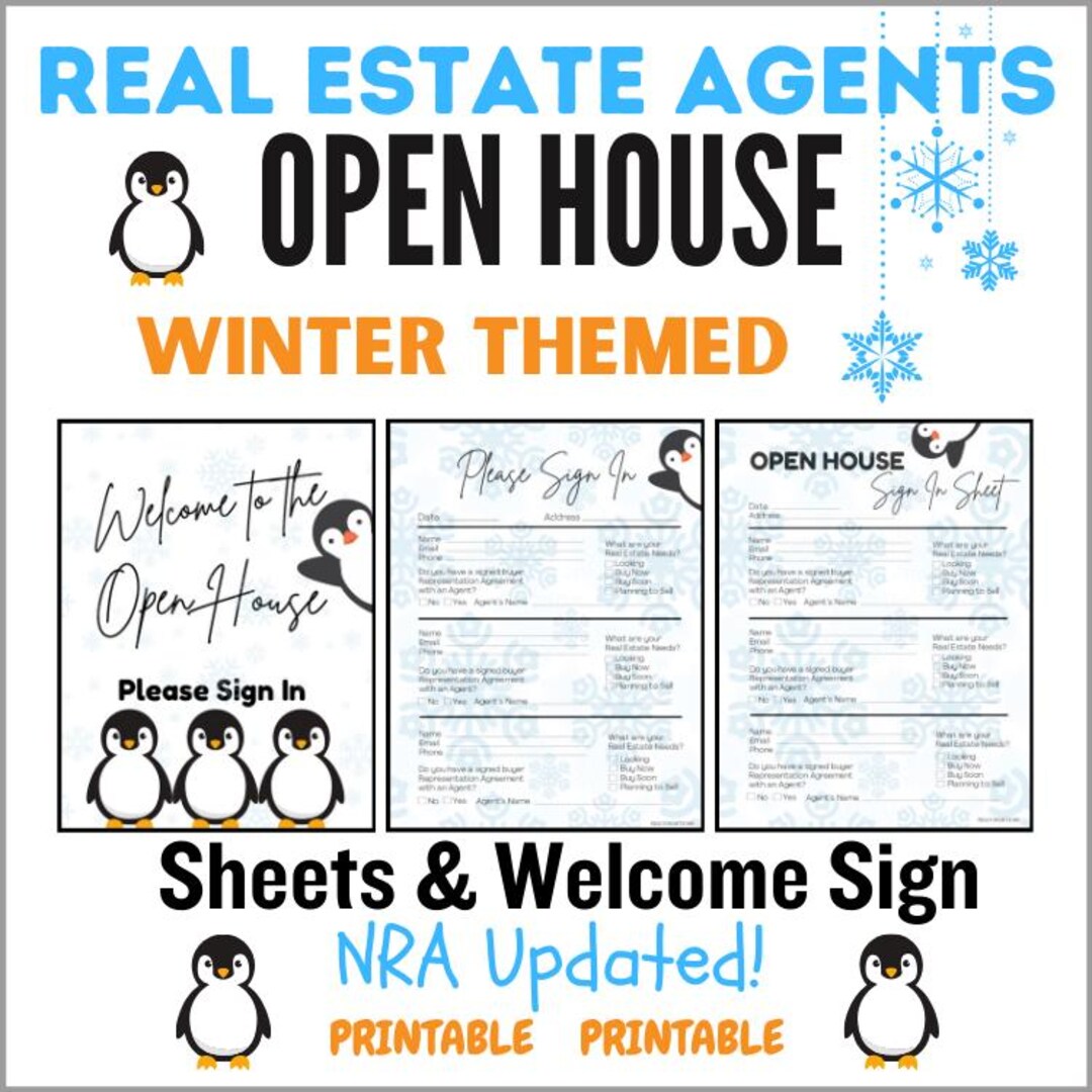 Printable Winter Penguin Themed Open House Sign in Sheets and Welcome ...