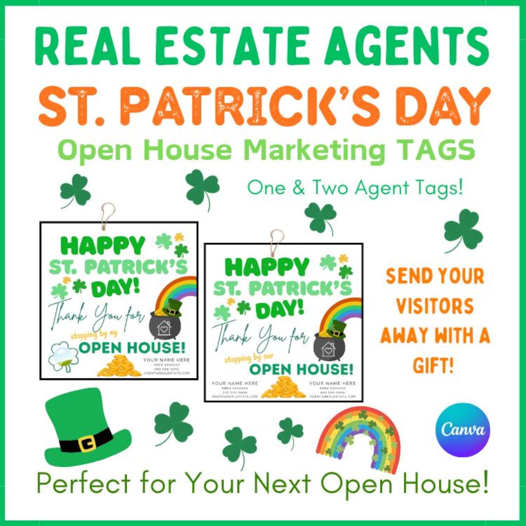 Realtor St. Patrick's Open House Tags | Editable Canva Template ...